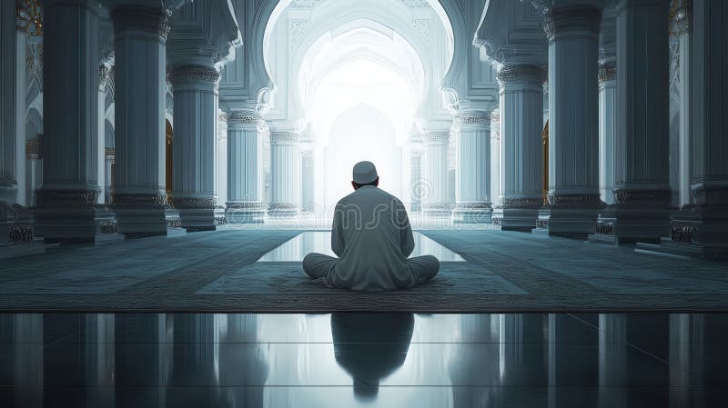 Solitary Figure in Mosque Embracing Spirituality through Prayer and ...