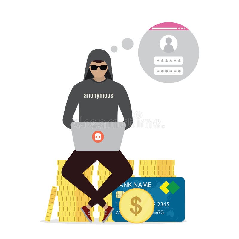 Hacker Sits in Front of Monitors. Anonymous Hooded Back View. Hacker ...