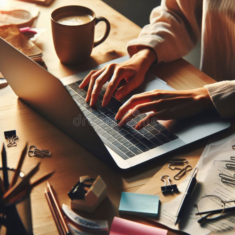A Man Sits at a Table and Types on a Laptop Keyboard, Remote Work, Work ...
