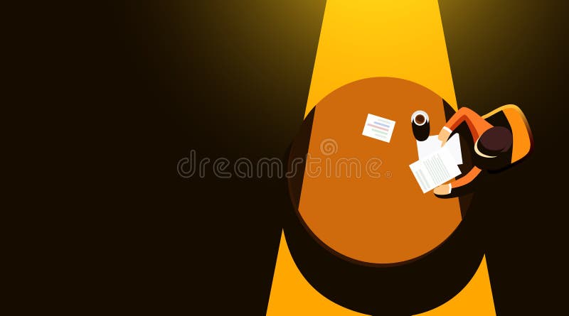 Man Sits at a Table and Works. Top View Stock Vector - Illustration of ...