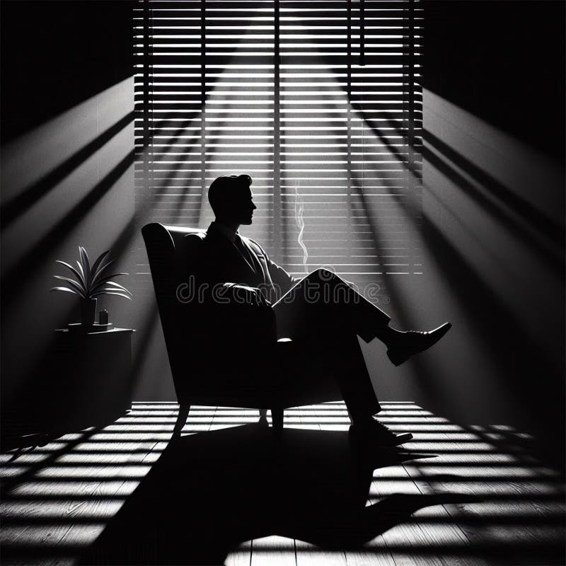 Man Sitting Alone in a Dimly Lit Room, Back Facing the Camera. Solitude ...