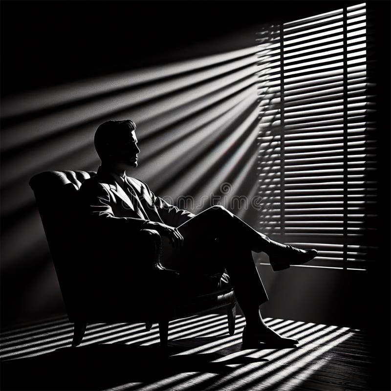 A Man Sitting Alone in a Dimly Lit Room. Stock Illustration ...