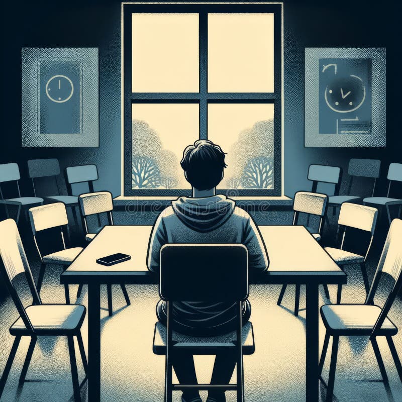 Man Sitting Alone in Empty Classroom Stock Photo - Image of sparse ...