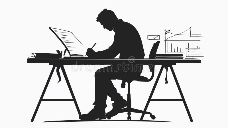 Professional Man Silhouette Writing at Desk Workspace Stock Vector ...