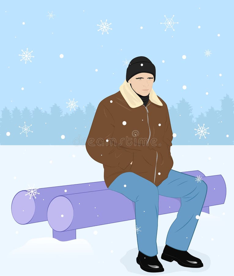 Man sitting on a bench stock vector. Illustration of warm - 62069867