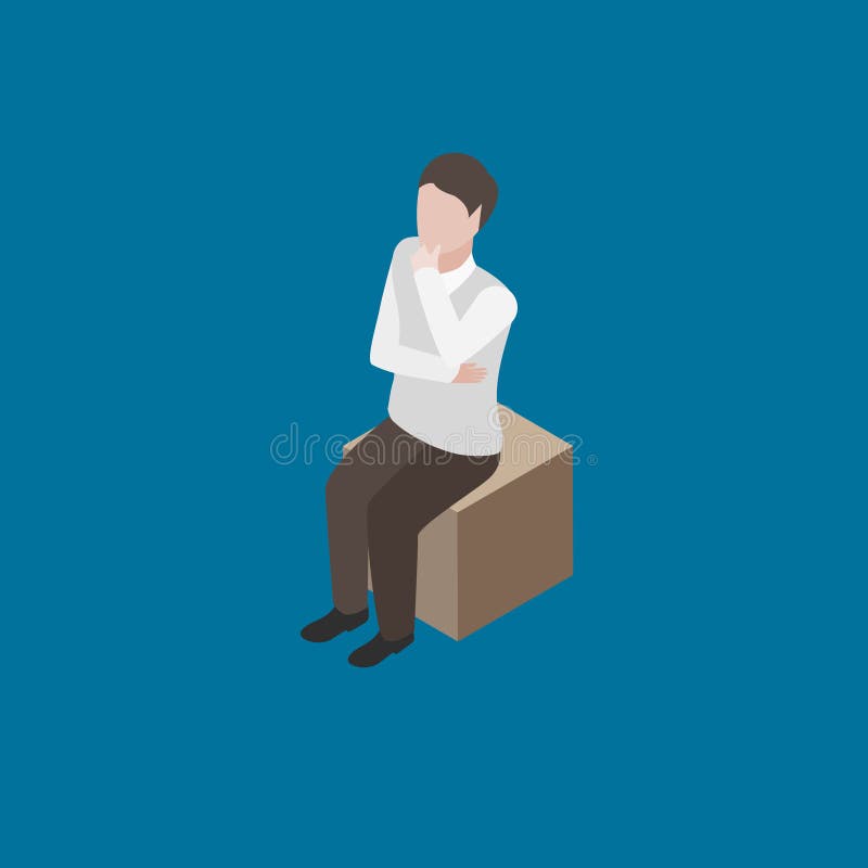 Cartoon Of Man Or Businessman Sitting On Box And Thinking Stock Vector ...