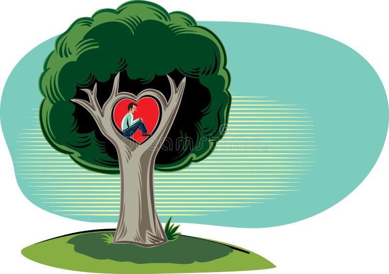 Man Sitting in the Branches of the Tree of Love Stock Illustration ...