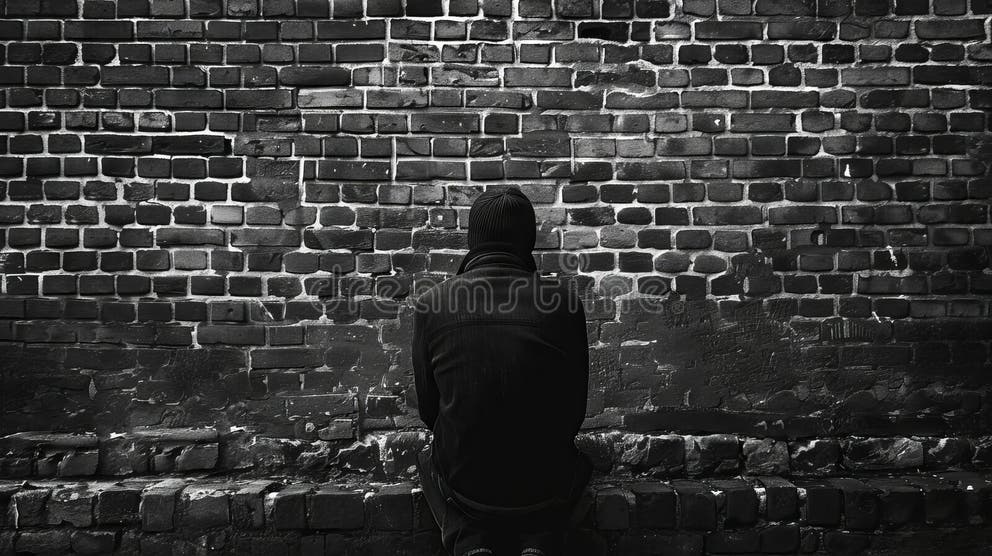 A Man Sitting on a Brick Wall Stock Image - Image of generated, stare ...