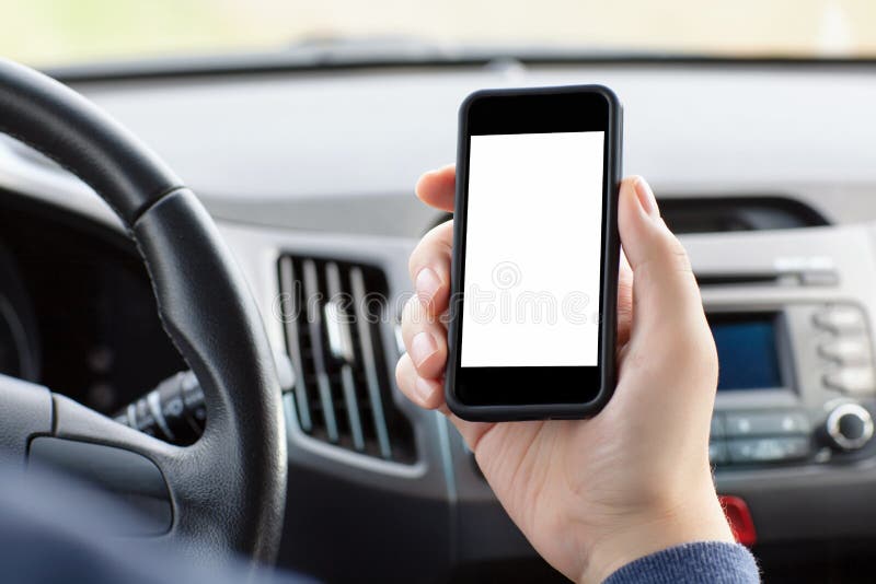 Man Sitting in the Car and Holding a Phone Stock Photo - Image of city ...