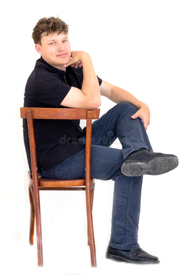 A Man in a Chair on a White Background Stock Image - Image of ...