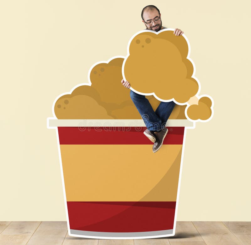 Man Sitting on the Chicken Bucket Stock Photo - Image of friends ...