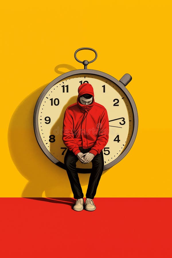 Man Sitting on Clock, Illustration, Generative AI Stock Illustration ...