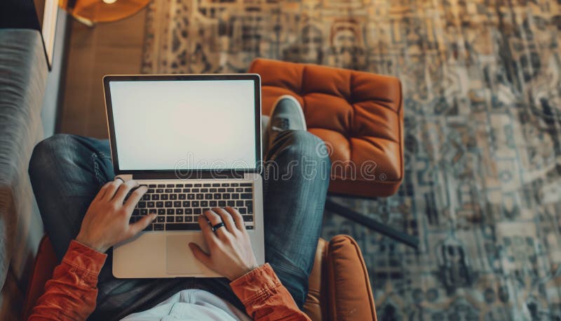 A Man is Sitting in a Comfortable Chair with a Laptop on His Lap ...