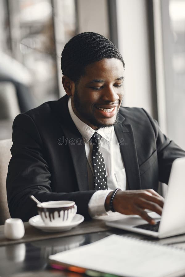 Man Sitting at the Computer and Drinking Coffee Stock Image - Image of ...