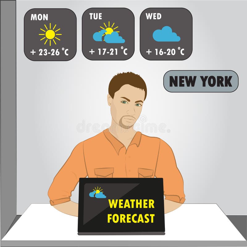 Man Sitting on Computer,TV Weather Reporter at Work Stock Vector ...