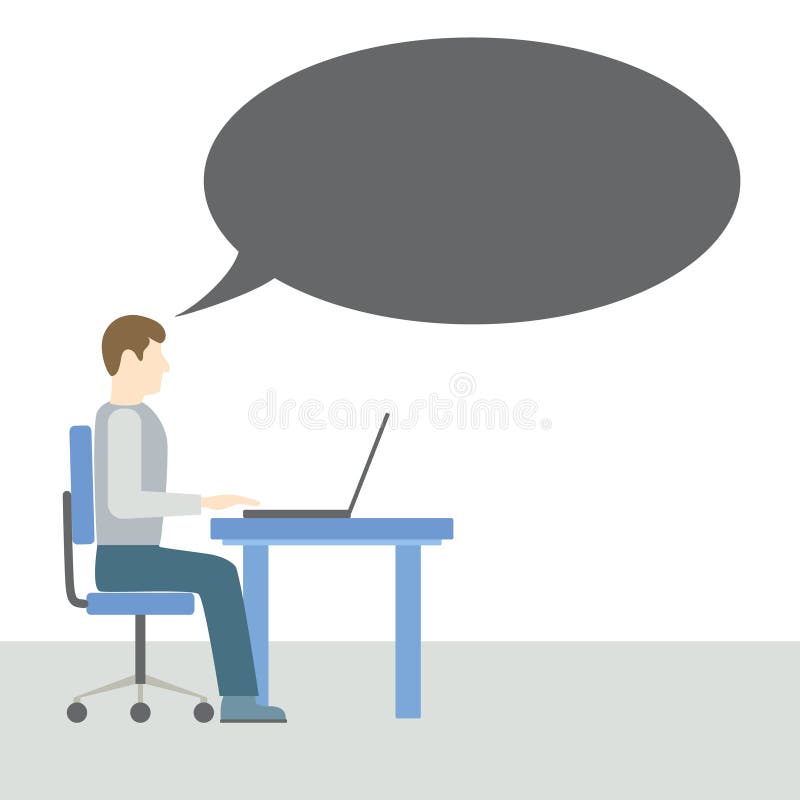Man sitting at a computer stock vector. Illustration of office - 75535215