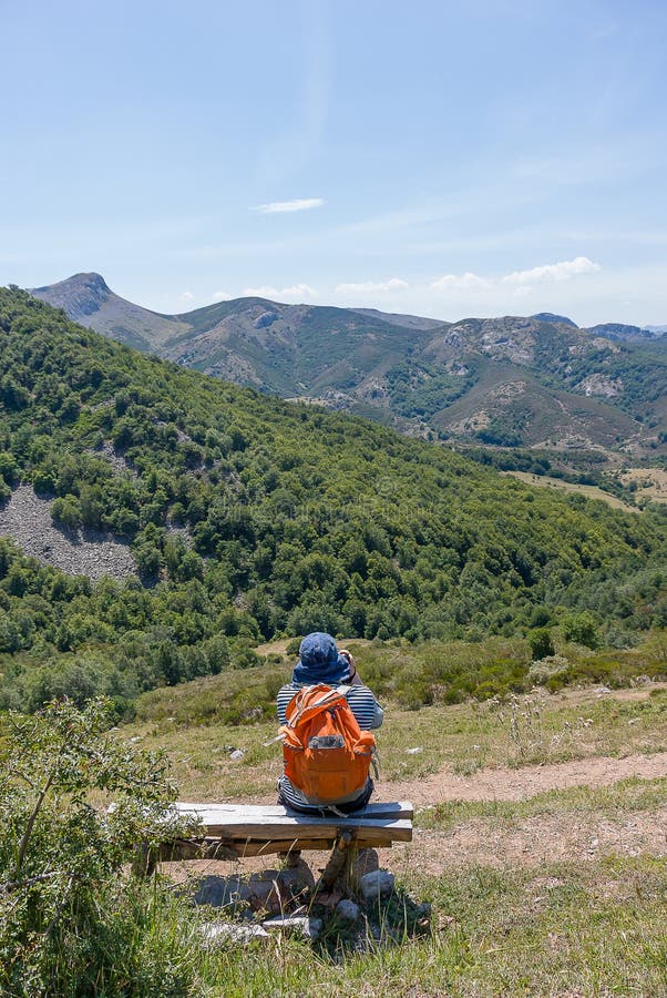 Man Sitting Contemplating the Palencia Mountain Stock Photo - Image of ...