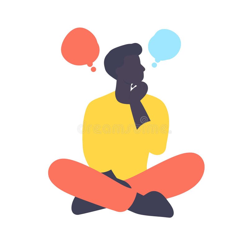Man Sitting Cross-legged Thinking Deeply Vector Stock Illustration ...