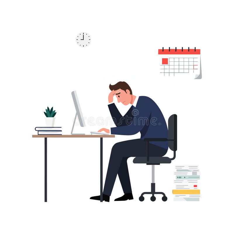 Man Sitting at Desk Feeling Stressed while Working on Computer Stock ...