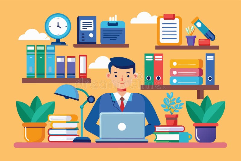 A Man Sitting at a Desk in Front of a Laptop Computer, Focusing on Work ...