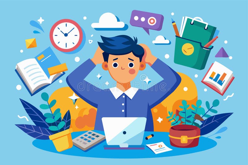 A Man Sitting at a Desk with a Laptop Open in Front of Him, Focused on ...