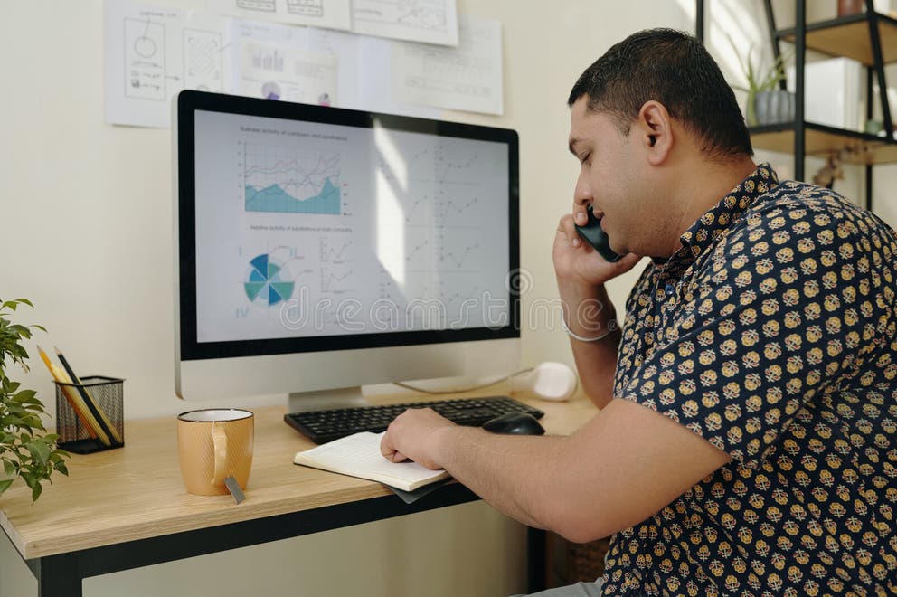 Discussing Business Analytics Over Phone Call Stock Image - Image of ...