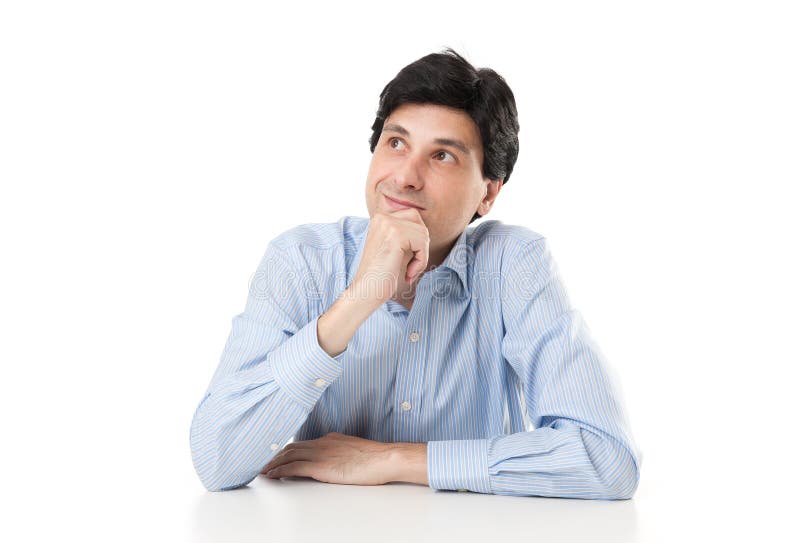 Man Sitting at the Desk and Thinking Stock Image - Image of thoughtful ...