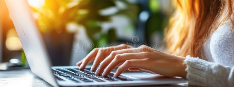 A Man is Sitting at a Desk and Typing Away on a Laptop Computer Stock ...
