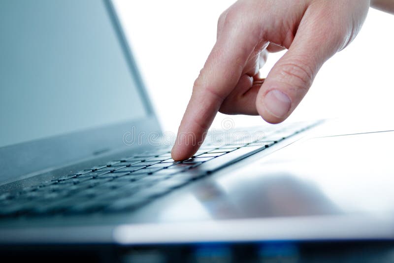 Man Sitting at Desk and Working Computer Hands Close Up Stock Photo ...
