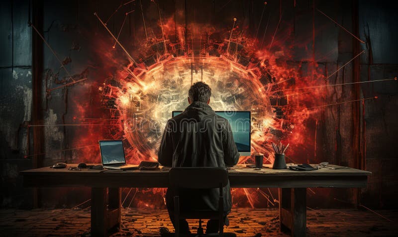 Man Sitting at Desk Working on Computer Stock Photo - Image of ...