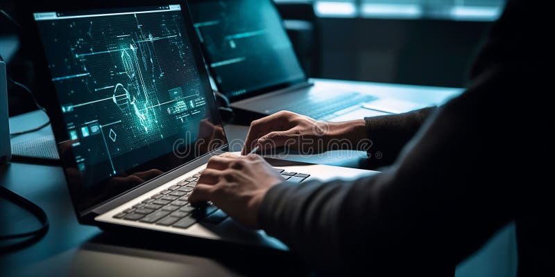 Man Sitting at a Desk and Working with a Laptop. AI-generated Stock ...