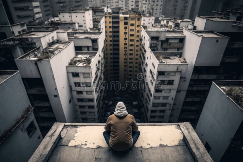 A Man Sitting on the Edge of a Skyscraper Stock Illustration ...
