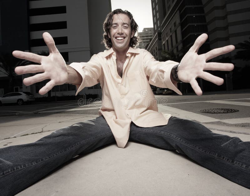 Man Sitting and Extending His Arms Stock Photo - Image of human, happy ...