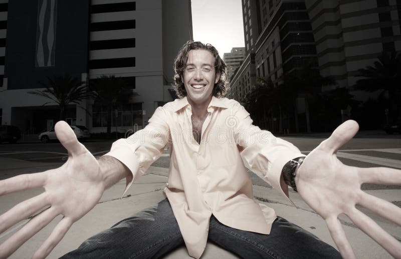 Man Sitting and Extending His Arms Stock Image - Image of young ...