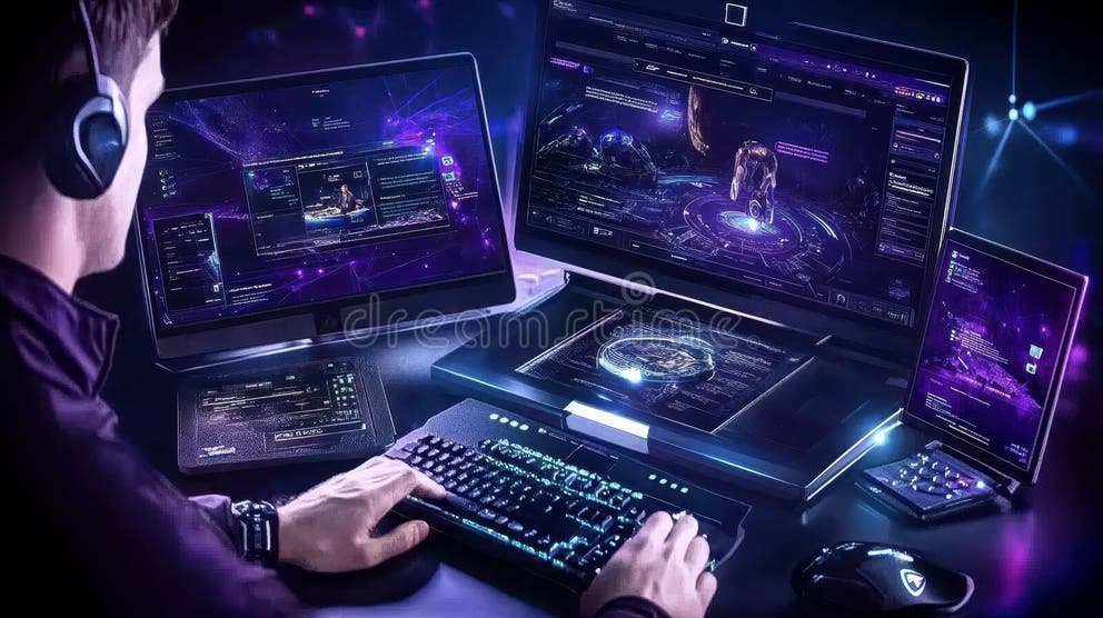 A Man is Sitting in Front of a Computer with a Keyboard and a Mouse ...