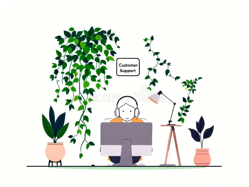 Man is Sitting in Front of a Computer with a Plant Behind Him Stock ...