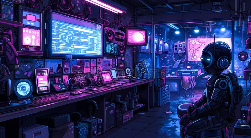 A Man Sitting in Front of a Computer in a Room Filled with Computers ...