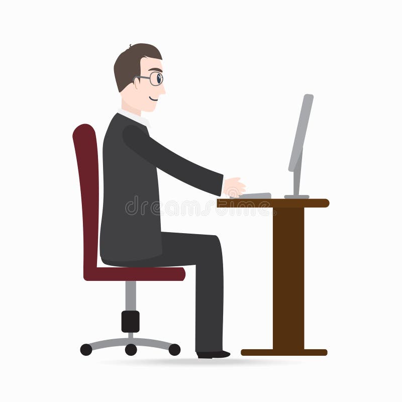 Man Sitting Front of Computer on Work Table Icon Stock Vector ... Man Sitting Front of Computer on Work Table Icon Stock Vector ...