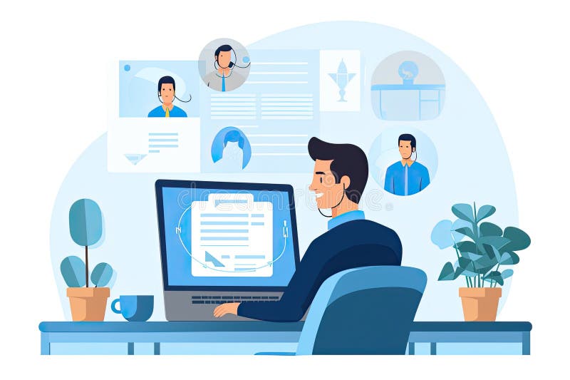 A Man is Sitting in Front of a Laptop Computer, Engaging in an Online ...