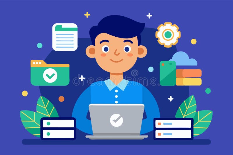 A Man Sitting in Front of a Laptop Computer, Focusing on Work, Sync ...