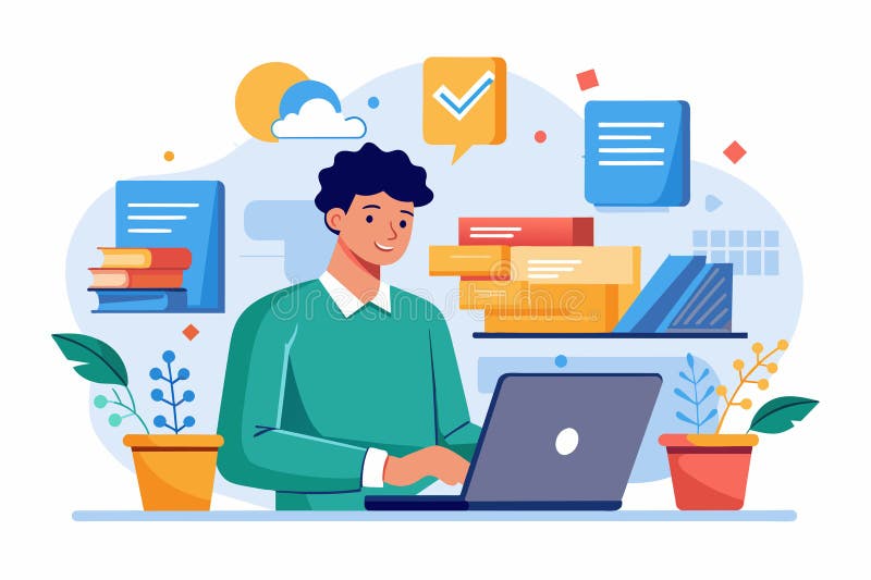 A Man Sitting in Front of a Laptop Computer, Organizing Documents and ...