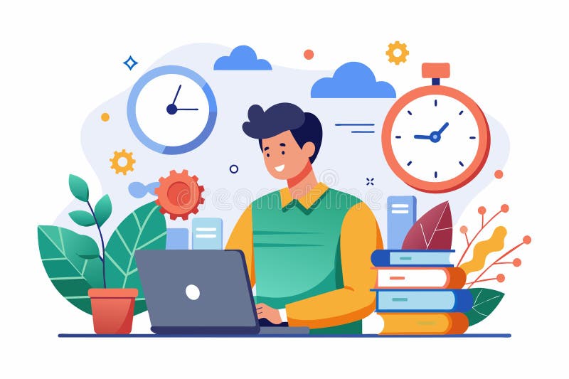 A Man Sitting in Front of a Laptop Computer, Typing and Working, Time ...