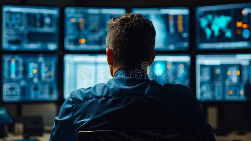 Control Room with Multiple Monitors and Lot of Screens on the Wall. Generative AI Stock ...