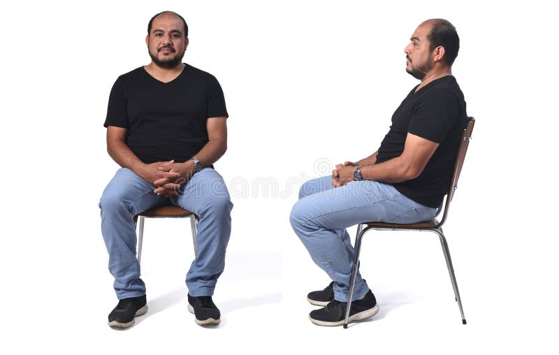 Man Sitting Front and Profile on White Stock Photo - Image of together ...