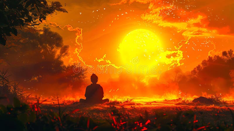 A Man Sitting in the Grass Looking at the Sun Stock Photo - Image of ...