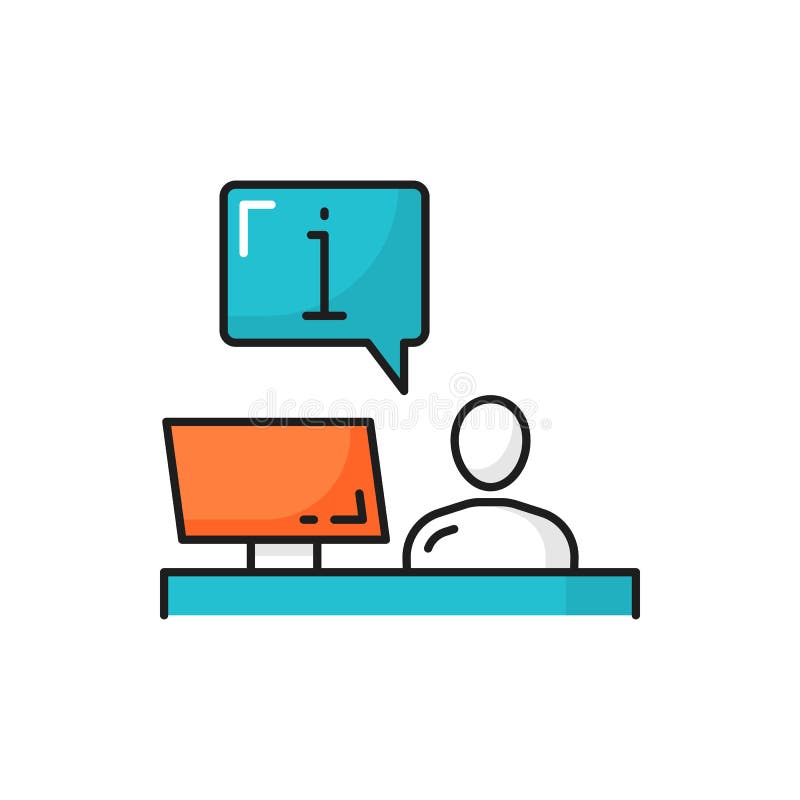 Man Sitting at Information Helpdesk Isolated Icon Stock Vector ...