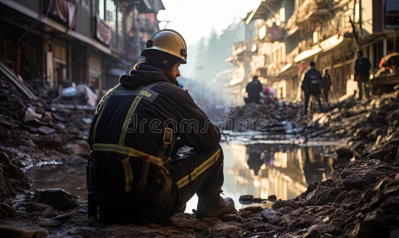 Man Sitting Next To Fire Hydrant Stock Image - Image of service, urban ...