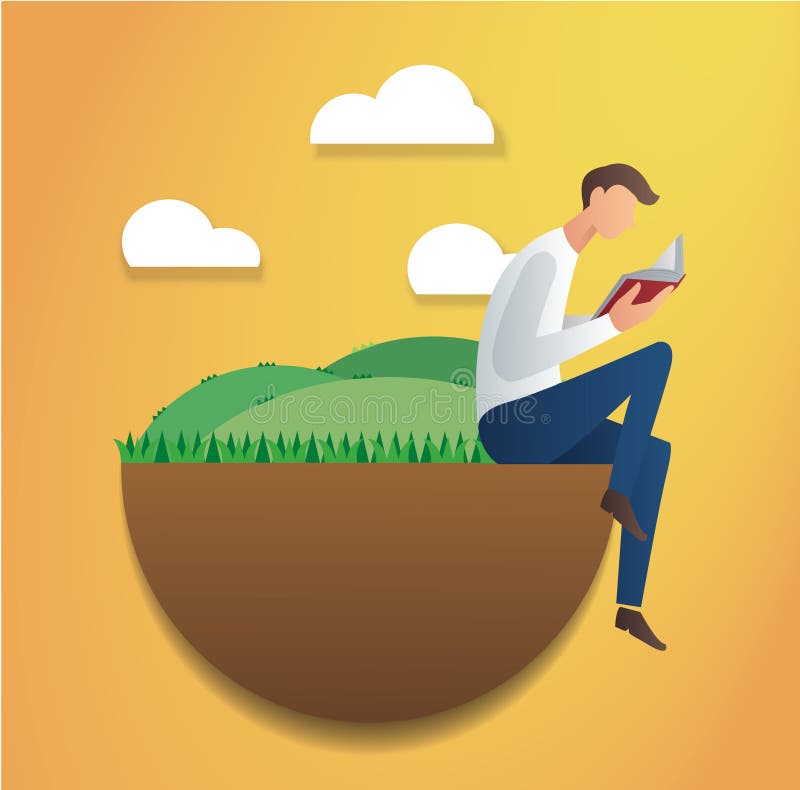Man Sitting In The Park And Reading Book Vector Stock Vector