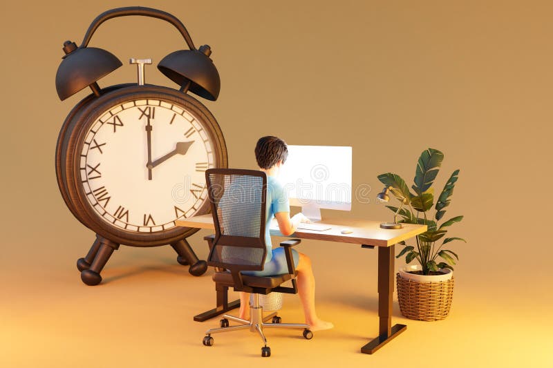 Man Sitting at Pc Office Workplace on Infinite Background with Huge ...