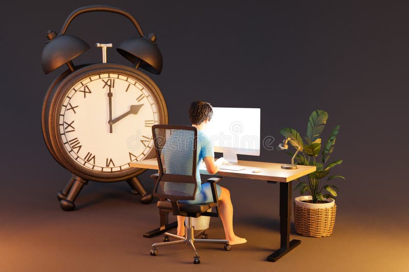 Man Sitting at Pc Office Workplace on Infinite Background with Huge ...